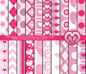 Valentine Digital Scrapbook And Craft Paper Goods - Pink Hearts, Love ...