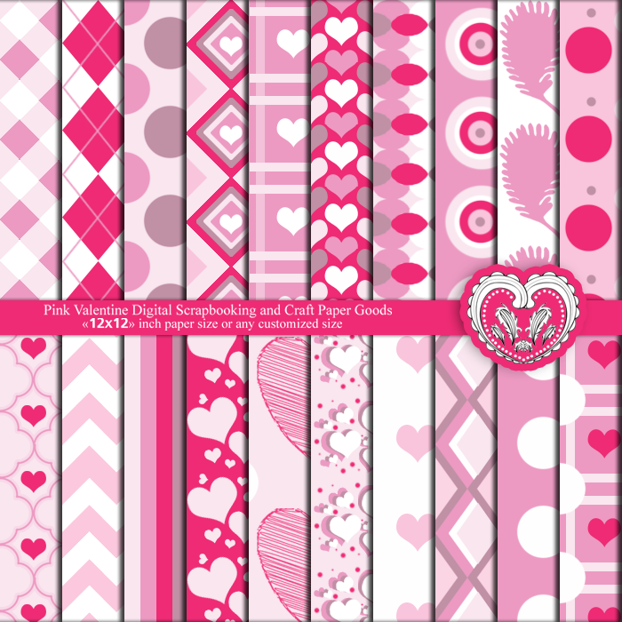 Valentine Digital Scrapbook And Craft Paper Goods - Pink Hearts, Love ...